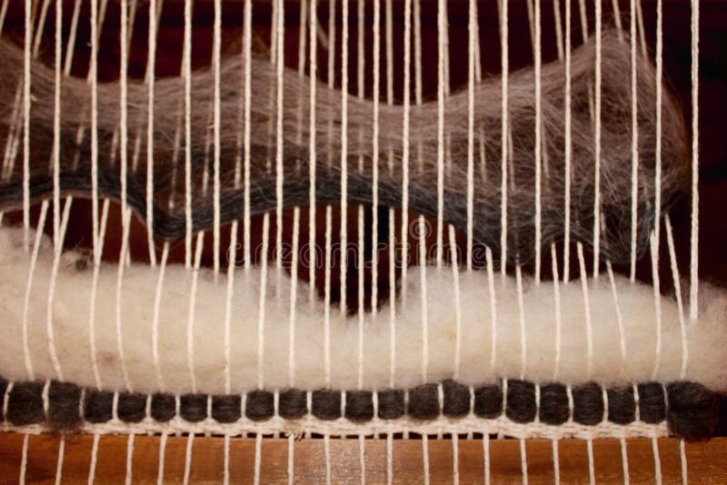 Weaving Loom with Sheep Wool Stock Photo - Image of weaving, texture ...