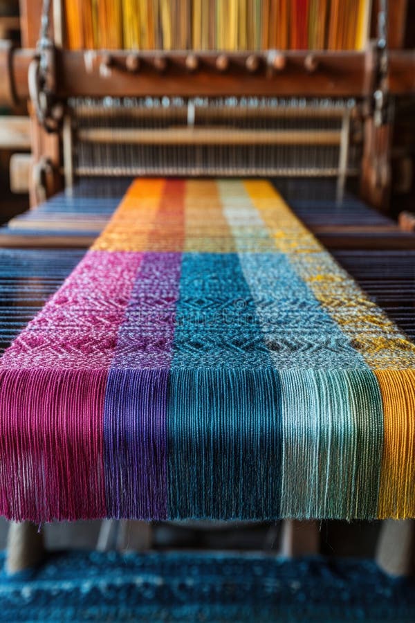 Weaving Loom, a Vibrant Array of Colorful Threads Arranged on a Weaving ...