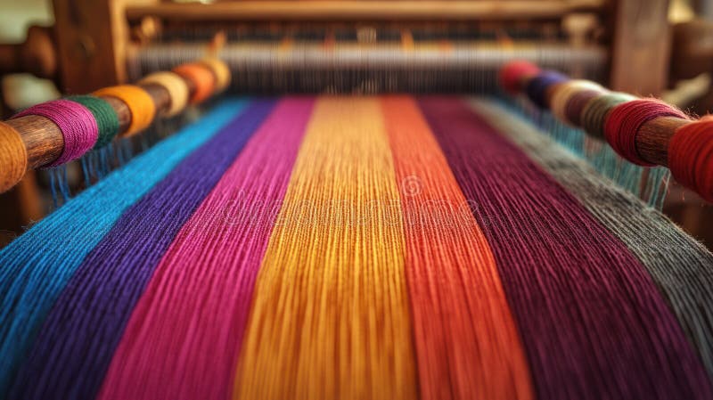 Weaving Loom, a Vibrant Array of Colorful Threads Arranged on a Weaving ...