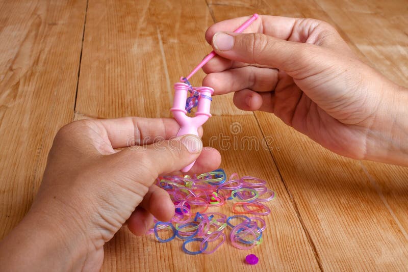 Weaving of Rubber Band Bracelet Stock Photo - Image of craft, plastic ...