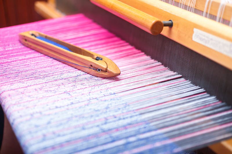 Weaving Shuttle on the Color Warp in Weaving Machine Stock Photo ...