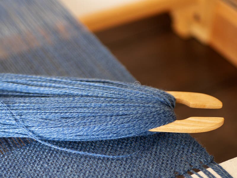 Weaving Shuttle Tool with Blue Threads Single Shuttle Loom Stock Image ...