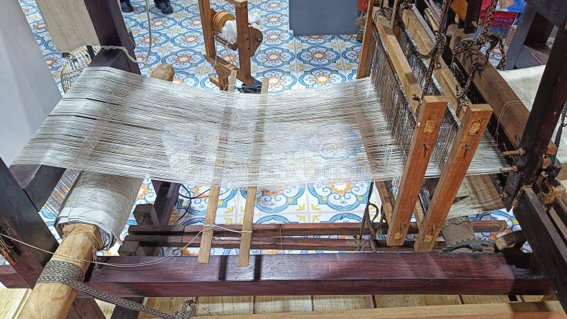 Weaving Silk Thread with a Loom in Traditional Textile Crafts Stock ...
