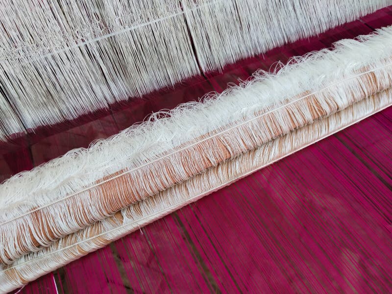 A Weaving from Silk Threads by Loom Stock Image - Image of silk ...