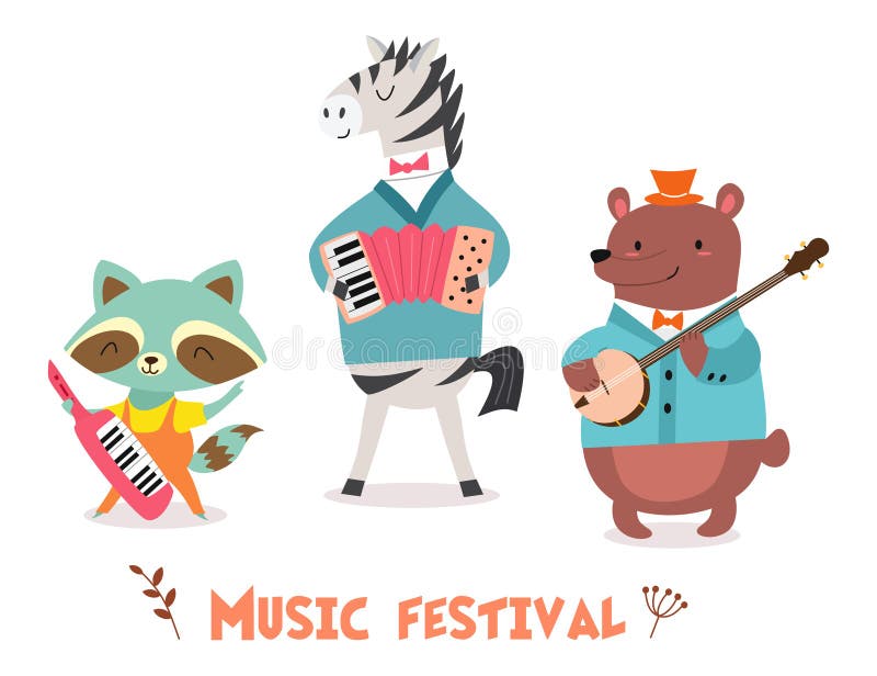 Animal Musicians Pattern. Vector Seamless Texture with Cute Animal Band ...