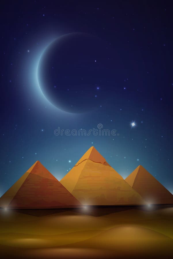 Egypt Pyramids in Moonlight Wallpaper Stock Vector - Illustration of ...