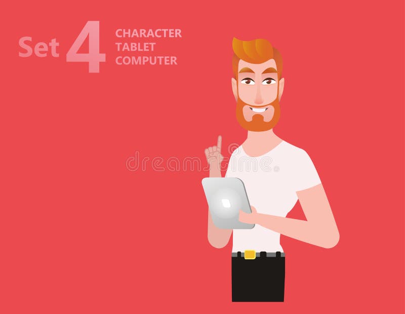 Happy Man Holding Tablet Computer Stock Vector - Illustration of hands ...