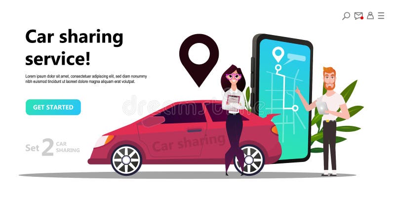 Mobile City Transportation, Online Car Sharing with Cartoon Family ...