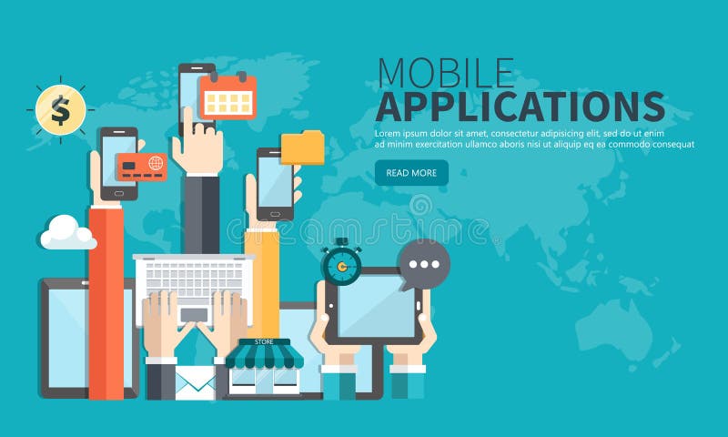Mobile Applications Concept. Hands with Phones. Flat Vector ...