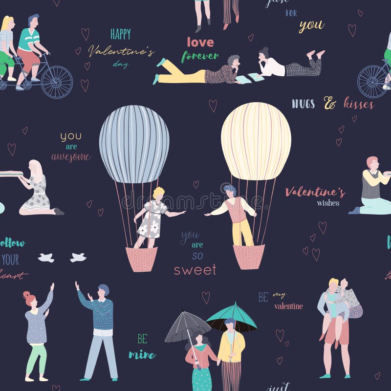 Happy Valentines Day Cards Set. People in Love with Typography Quotes ...