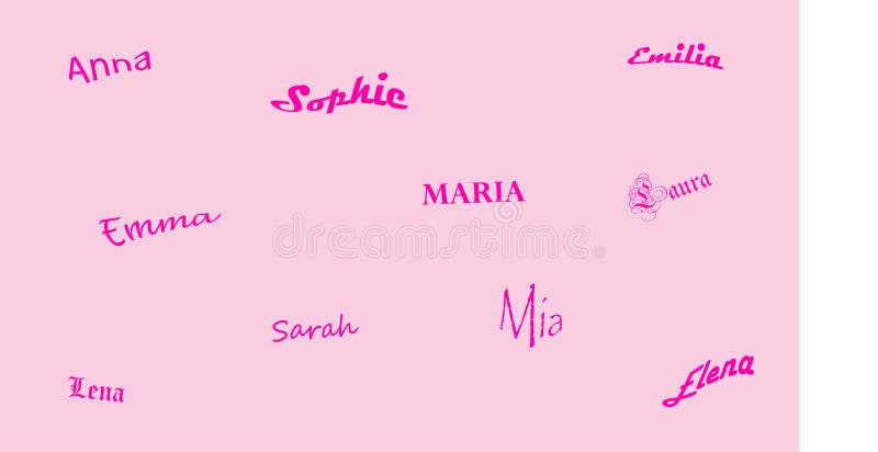 Popular First Names for Girls on a Pale Pink Background Stock Vector ...