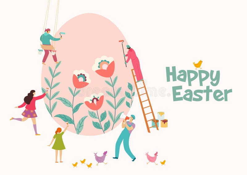 Happy Easter. Creative Idea Template with Happy People Decorating ...