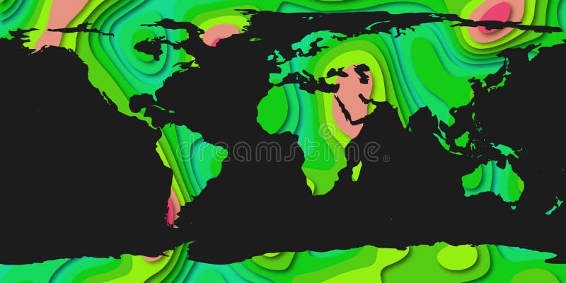 World Map with Light Green Colors on a Dark Color Stock Illustration ...