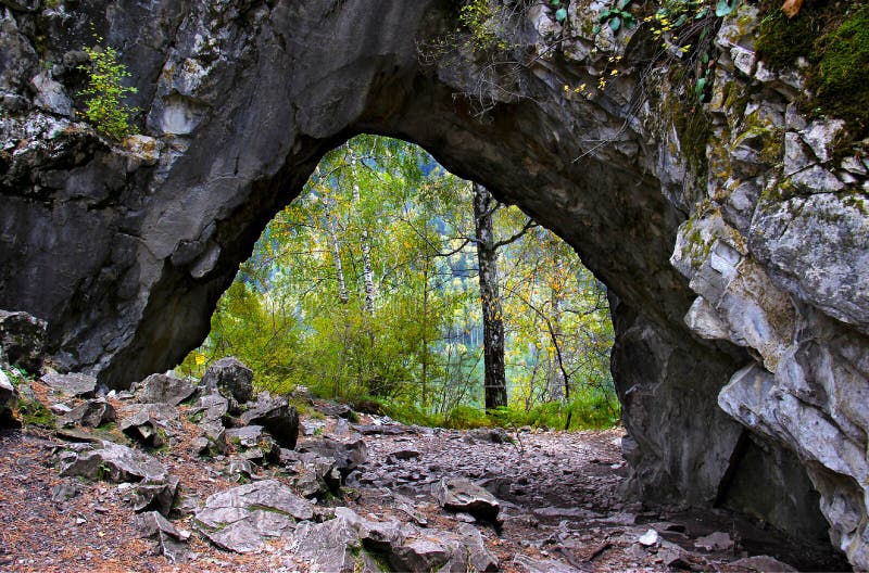 Green Landscape with Rocks, Hills and Trees.. Stock Photo - Image of ...