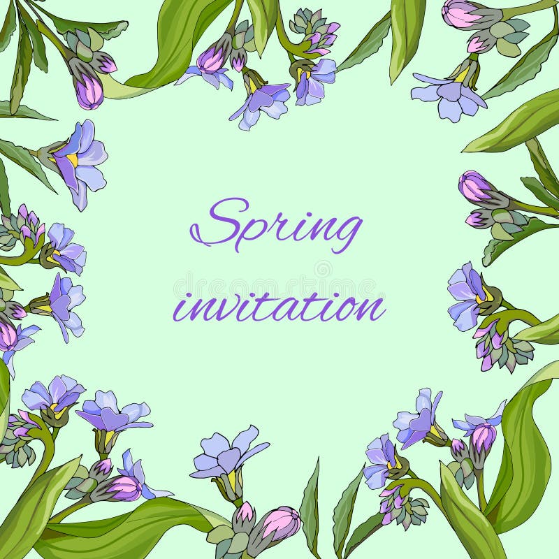Card with Spring Flowers. Text Frame with Delicate Pink and Purple ...