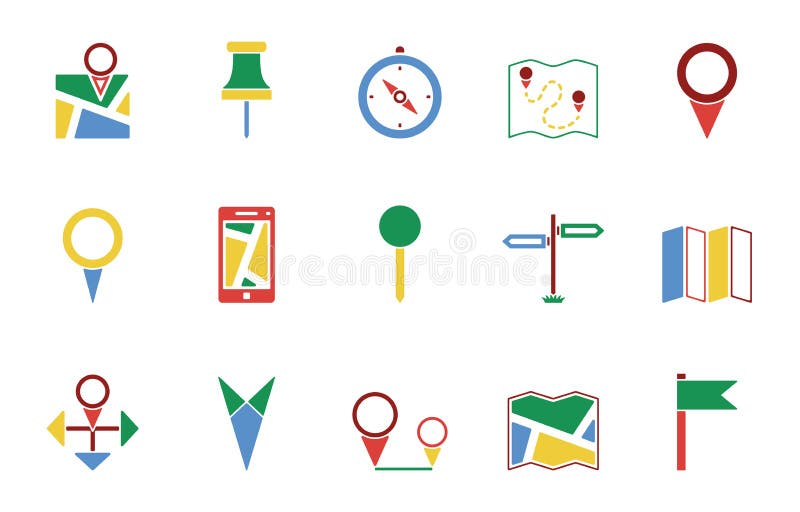 Map and markers icon set stock illustration. Illustration of ...
