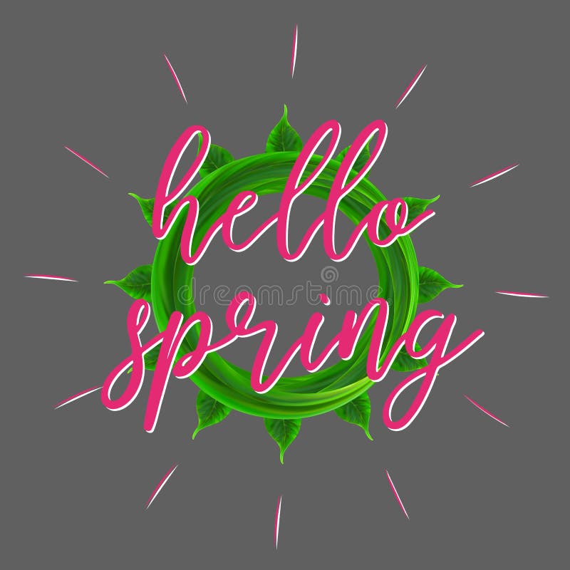 Hello Spring Lettering Realistic Vector Leaves Stock Vector ...