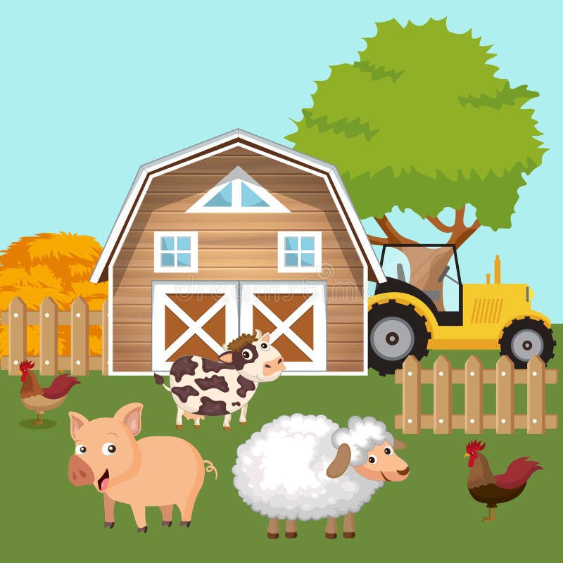 Animals in the Farm Scene. Concept for Animal Farm and Organic Meat ...