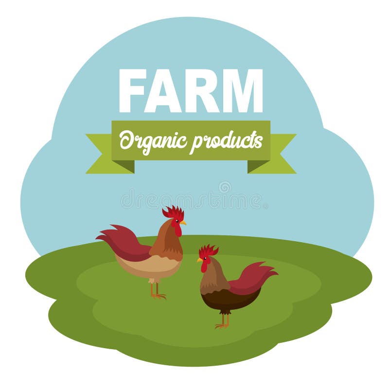 Farm Scene Organic Products Label. Flat Vector Illustration Stock ...