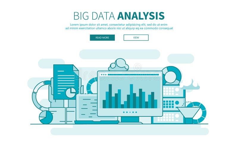 Flat Design Concept of Business Big Data Analysis. Flat Outline Vector ...
