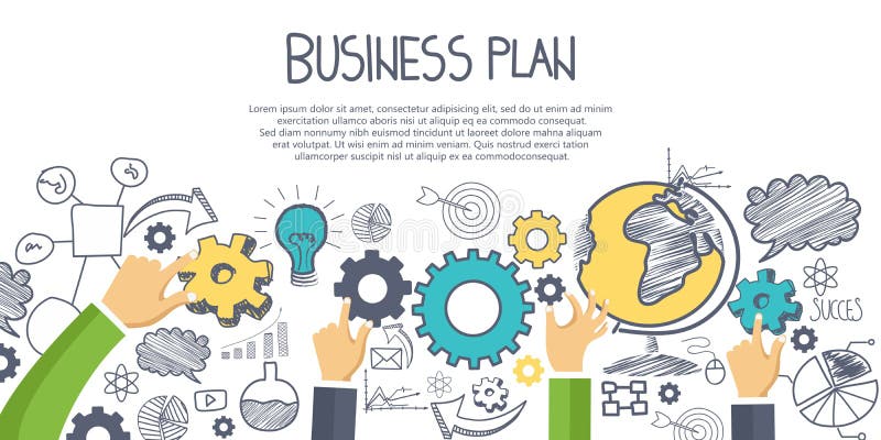 Business Plan Concept. Hand Drawn Business Elements with Hands Stock ...