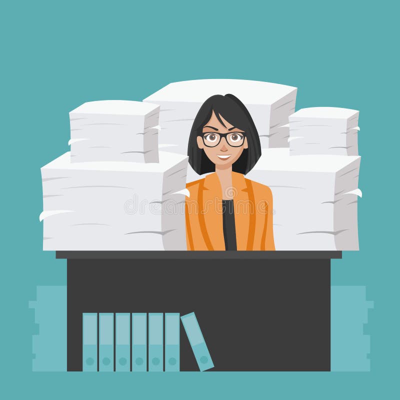 Businesswoman Holds Pile of Office Papers and Documents. Documents and ...