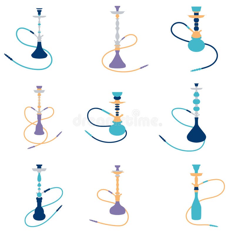 Set of Hookah Illustration. Vector Drawing of Hookah. Flat Minimal ...