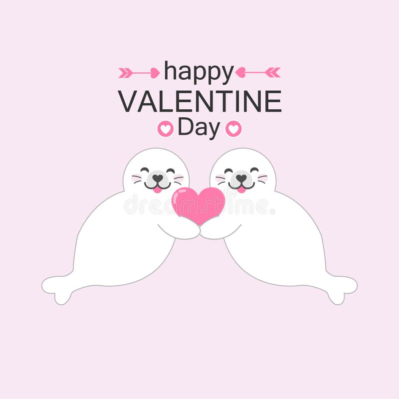 Cute Seals Couple with Heart. Valentine`s Day Card Vector Illustration ...