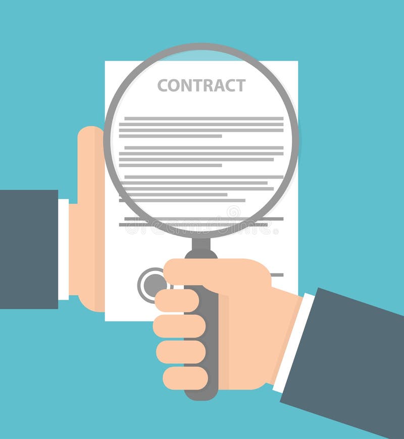 Contract Inspection Concept. Hands Holding Magnifying Glass Over a ...