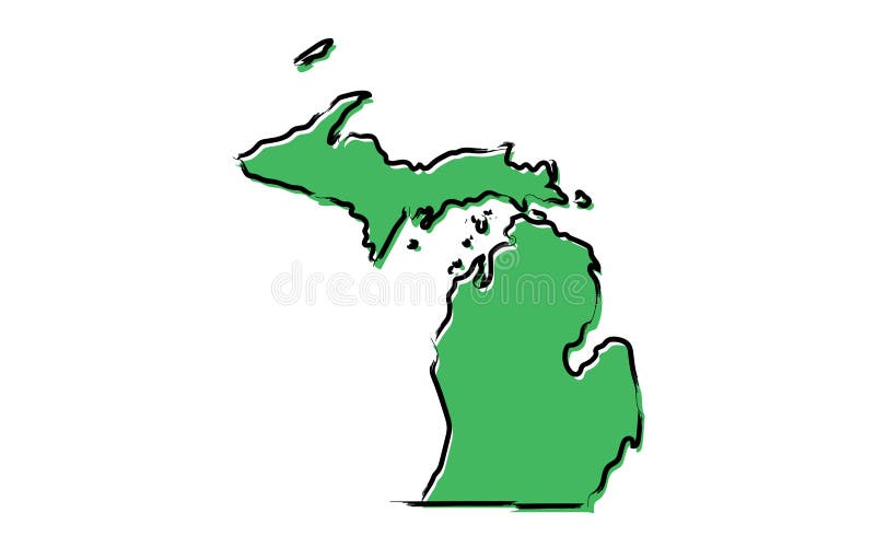 Stylized Green Sketch Map of Michigan Stock Vector - Illustration of ...