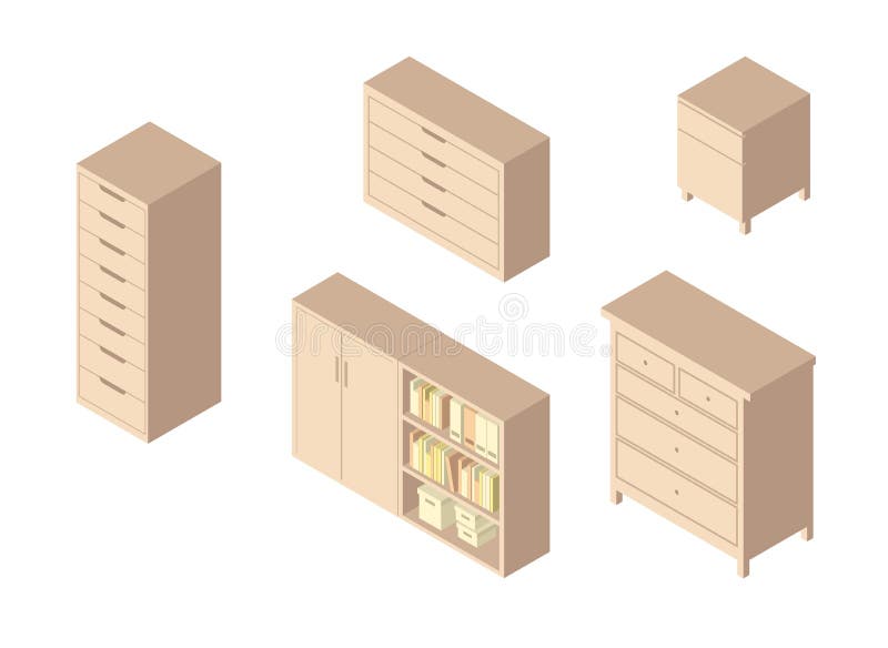 Set of Furniture, Cabinets and Cupboard. Isometric Drawing Vector Stock ...