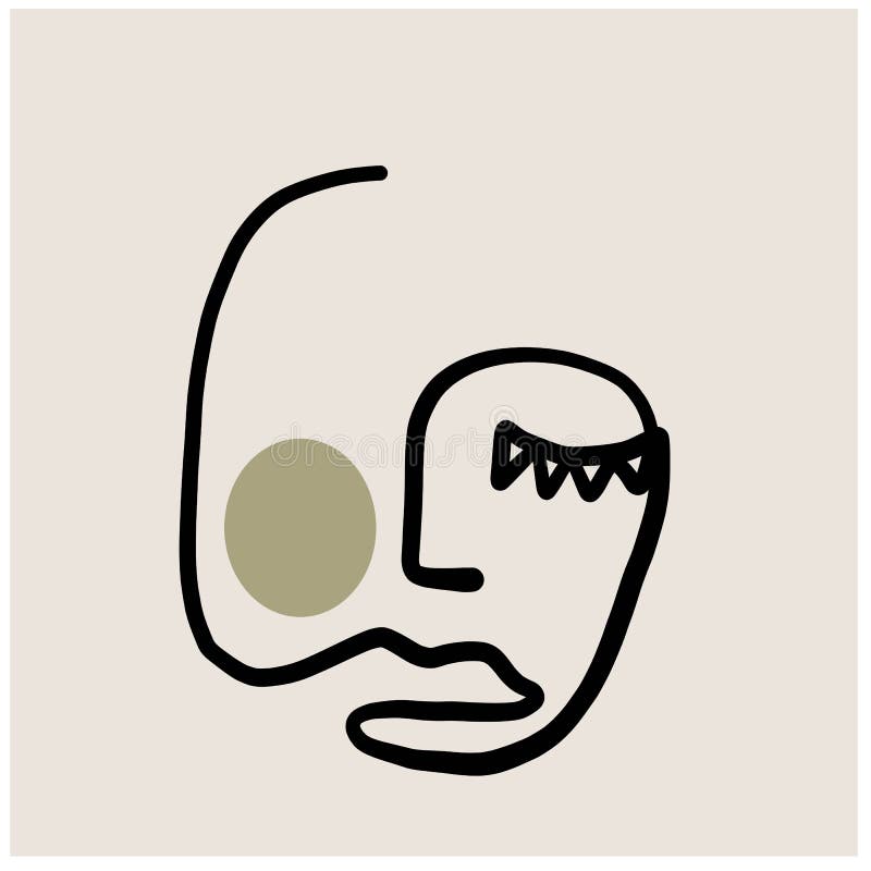 Abstract Continuous Line Drawing of Human Face. One Line Contemporary ...