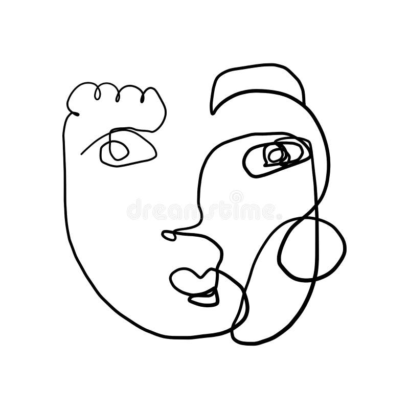 Abstract Continuous Line Drawing of Human Face. One Line Contemporary ...