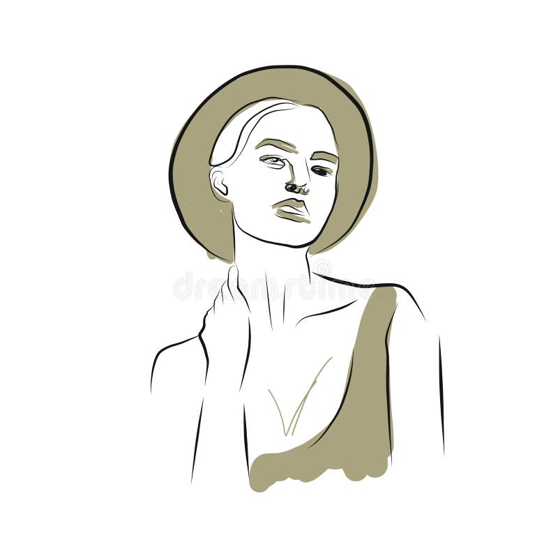 Abstract Continuous Line Drawing of Human Face. One Line Contemporary ...