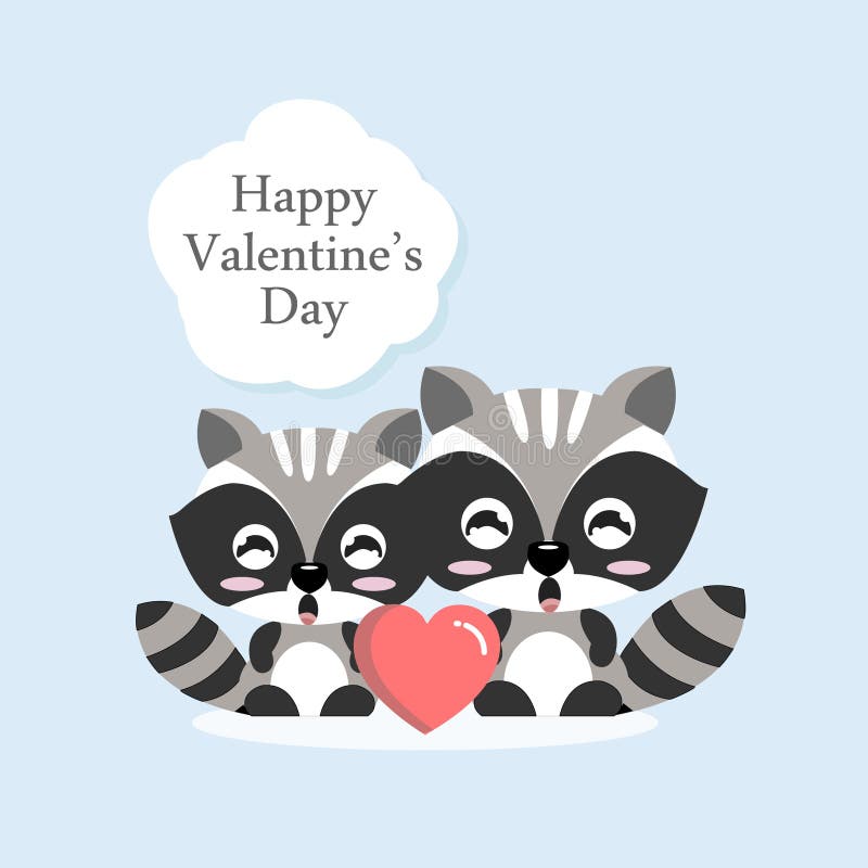 Vector Illustration with Couple Raccoon Holding in Heart. Valentine`s ...