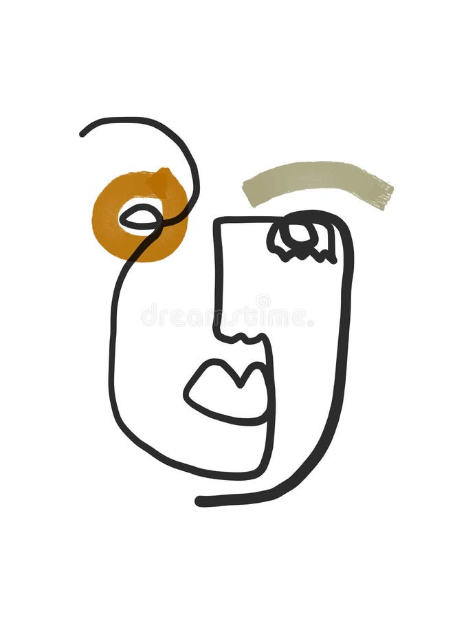 Abstract Continuous Line Drawing of Human Face. One Line Contemporary ...