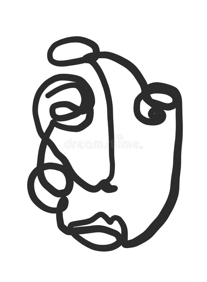 Abstract Continuous Line Drawing of Human Face. One Line Contemporary ...