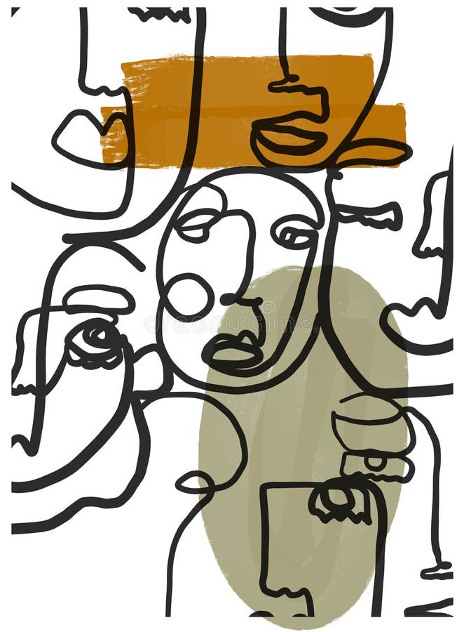 Abstract Continuous Line Drawing of Human Face. One Line Contemporary ...