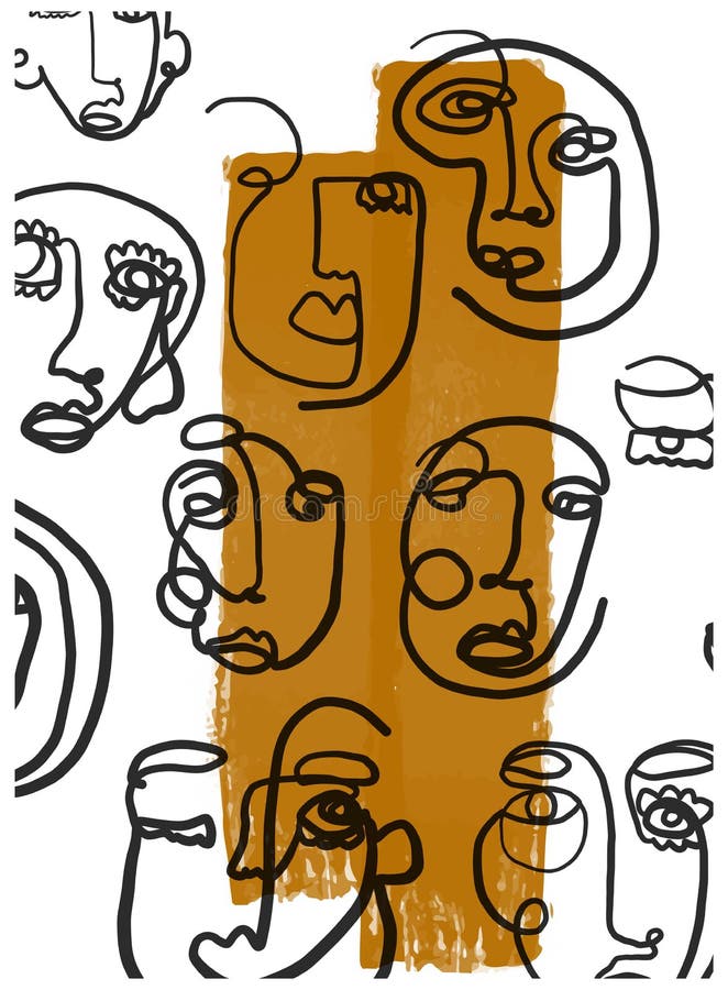 Abstract Continuous Line Drawing of Human Face. One Line Contemporary ...