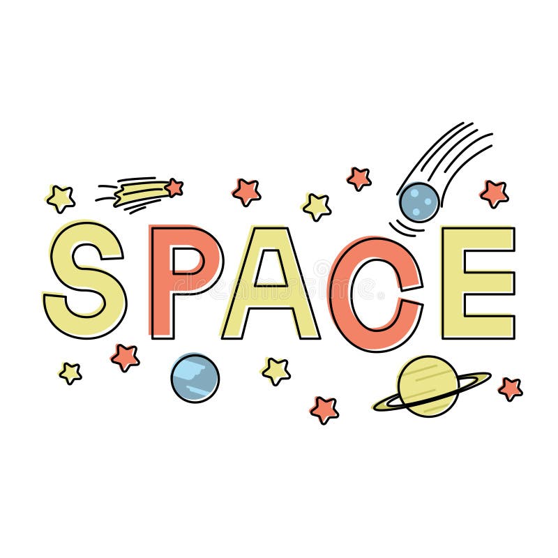 Lettering Word Space with Flat Space Icon Stock Vector - Illustration ...