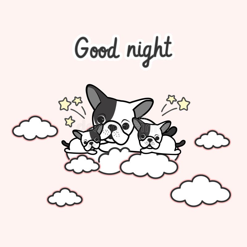 Good Night Card with Cute Dog on the Cloud. Stock Illustration ...