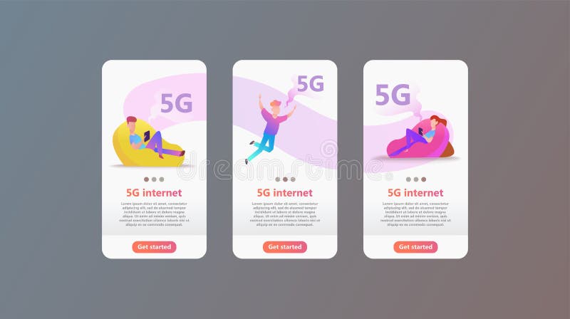 5G Network Concept. Cartoon Character Uses Fast Mobile Internet Lte ...