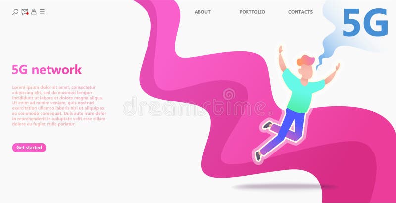 5G Network Concept. Cartoon Character Uses Fast Mobile Internet Lte ...