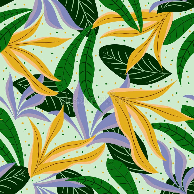 Seamless Background with Bright Colors and Tropical Leaves. Vector ...