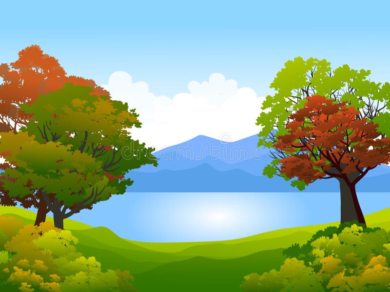 Tree at lake stock vector. Illustration of wonderful - 145970125