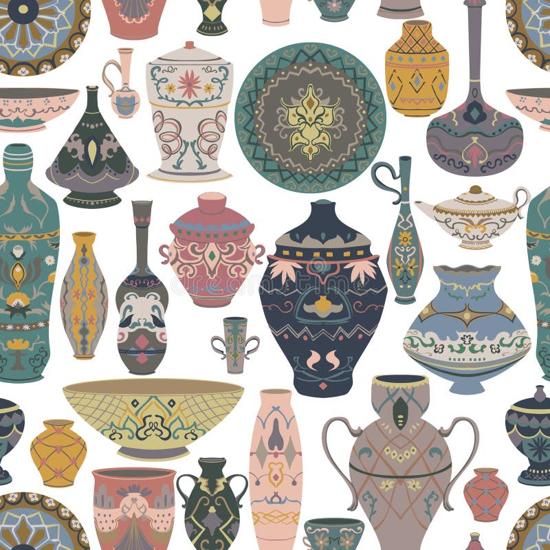 Seamless Pattern with Traditional Arabic Utensils Collection. Oriental ...