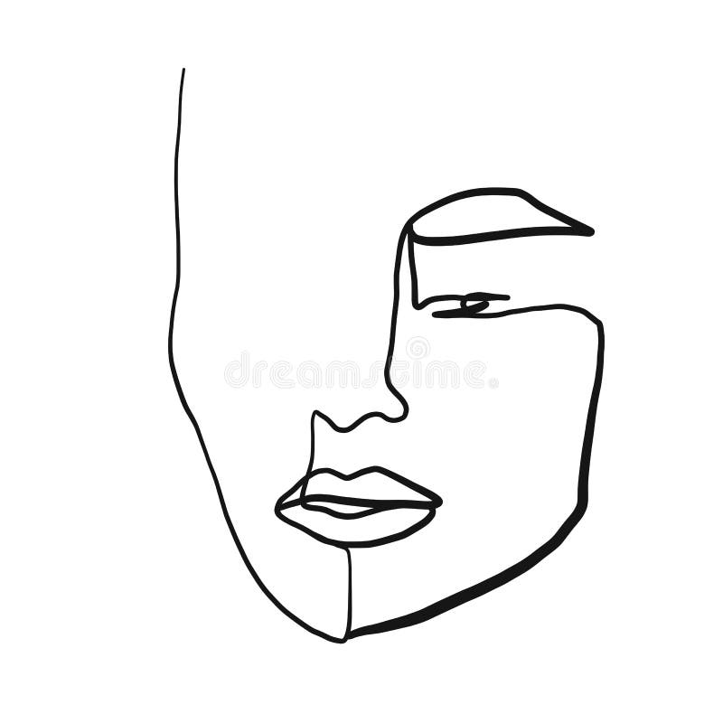 Abstract Continuous Line Drawing of Human Face. One Line Contemporary ...
