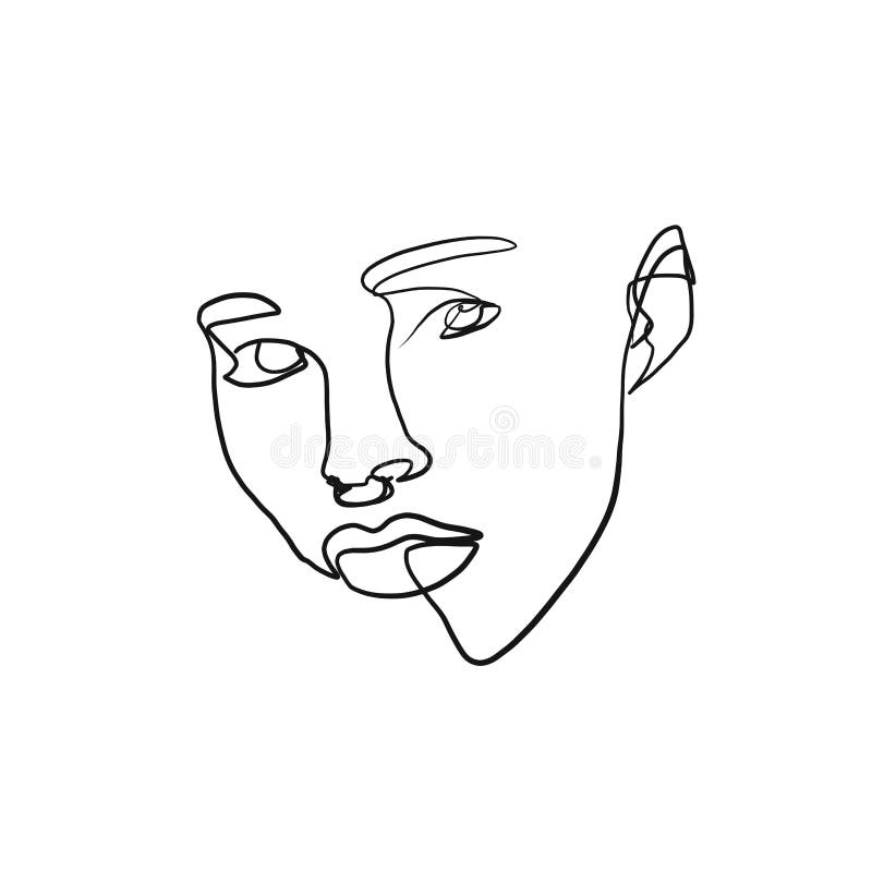 Continuous Line, Drawing Abstract Faces Woman Stock Illustration ...