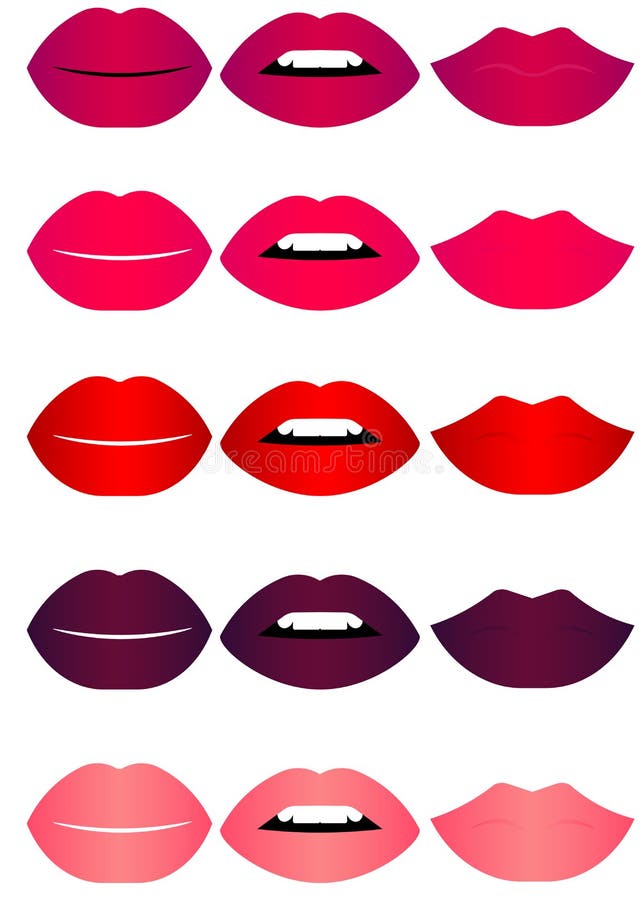 Web Beautiful and Female Lips: Red, Burgundy, Pink. Set Open Closed ...