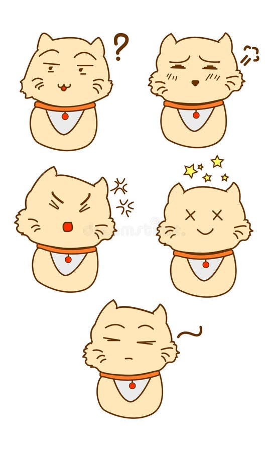 Set of Emotions. Red Cat. Cartoon Animal Character. Stock Vector ...